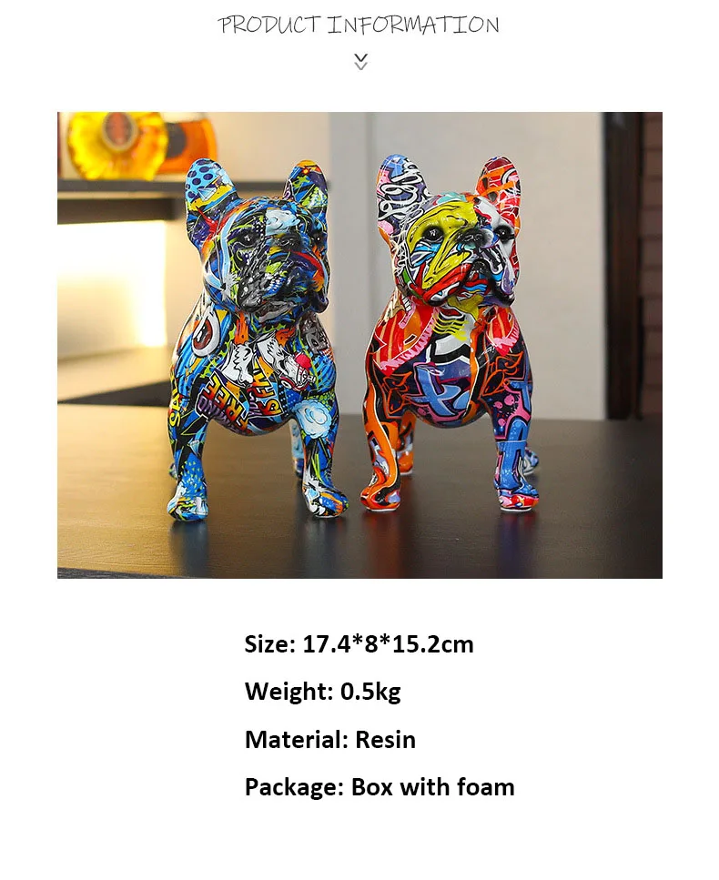 Colorful Standing French Bulldog Resin Statue Decoration