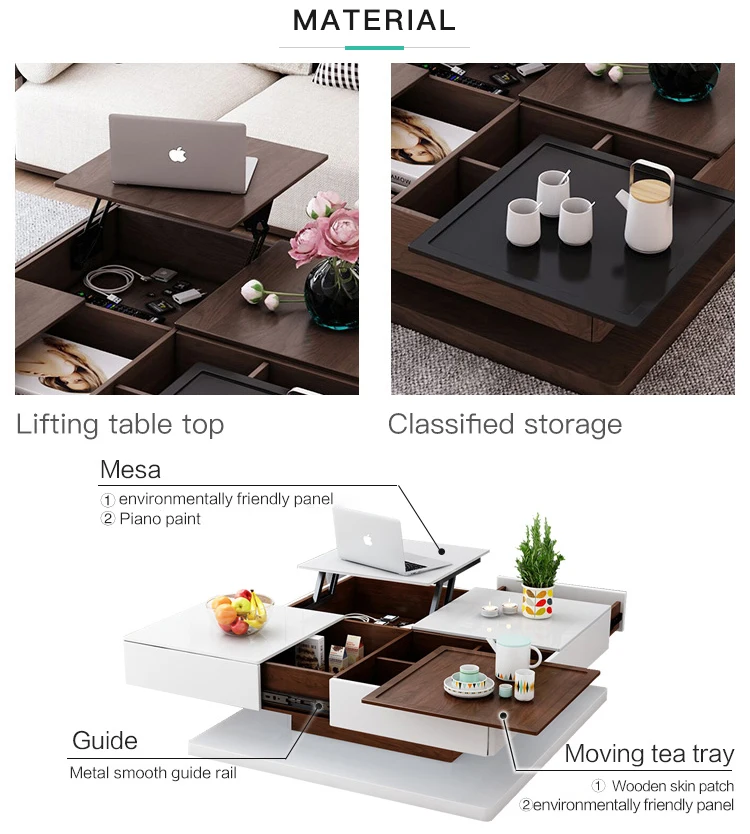 Luxury Lift Top Coffee Table with Storage - Modern Adjustable Wood ...