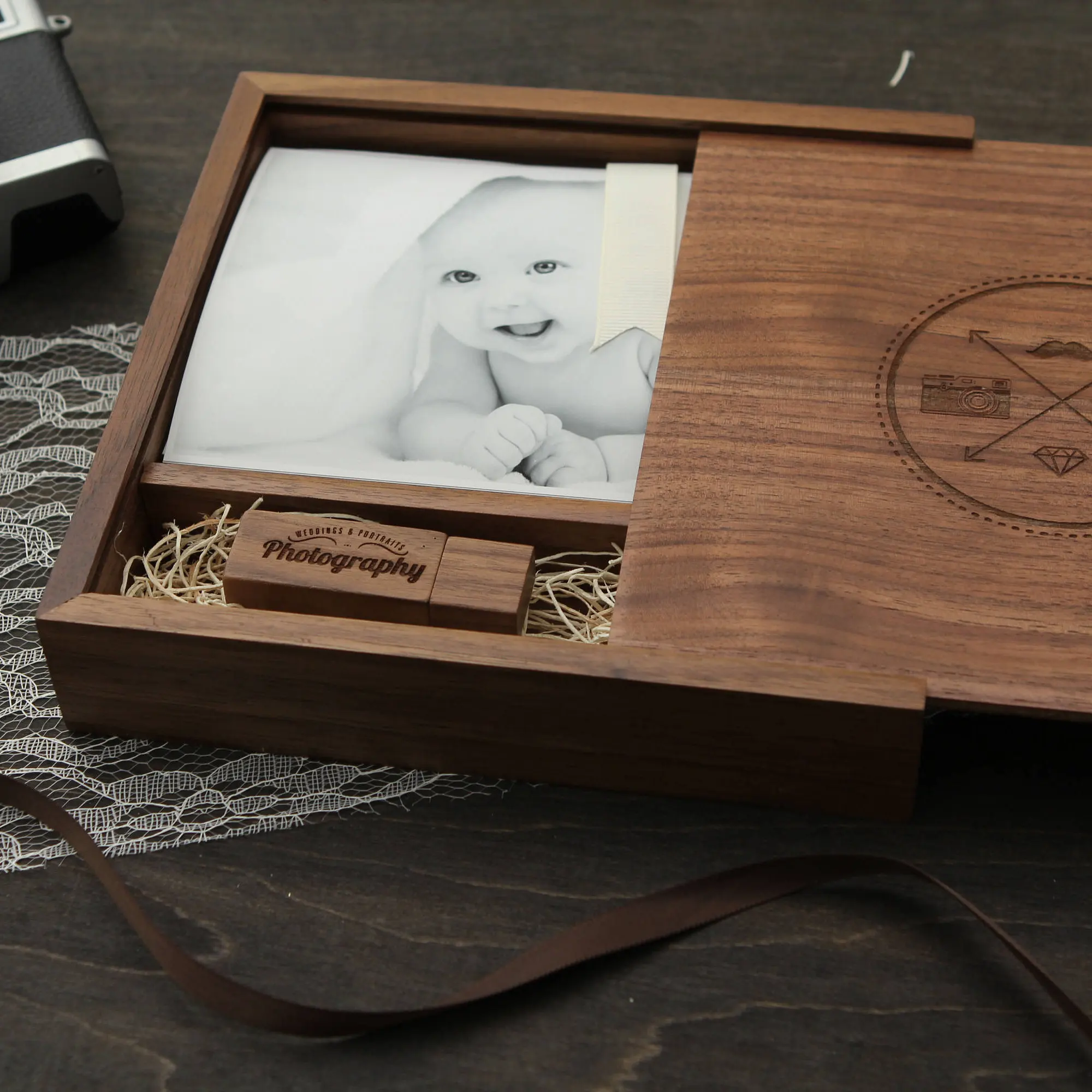 Oem Cle Walnut Maple Bamboo Wooden Photo Printing Album Usb Box Usb ...