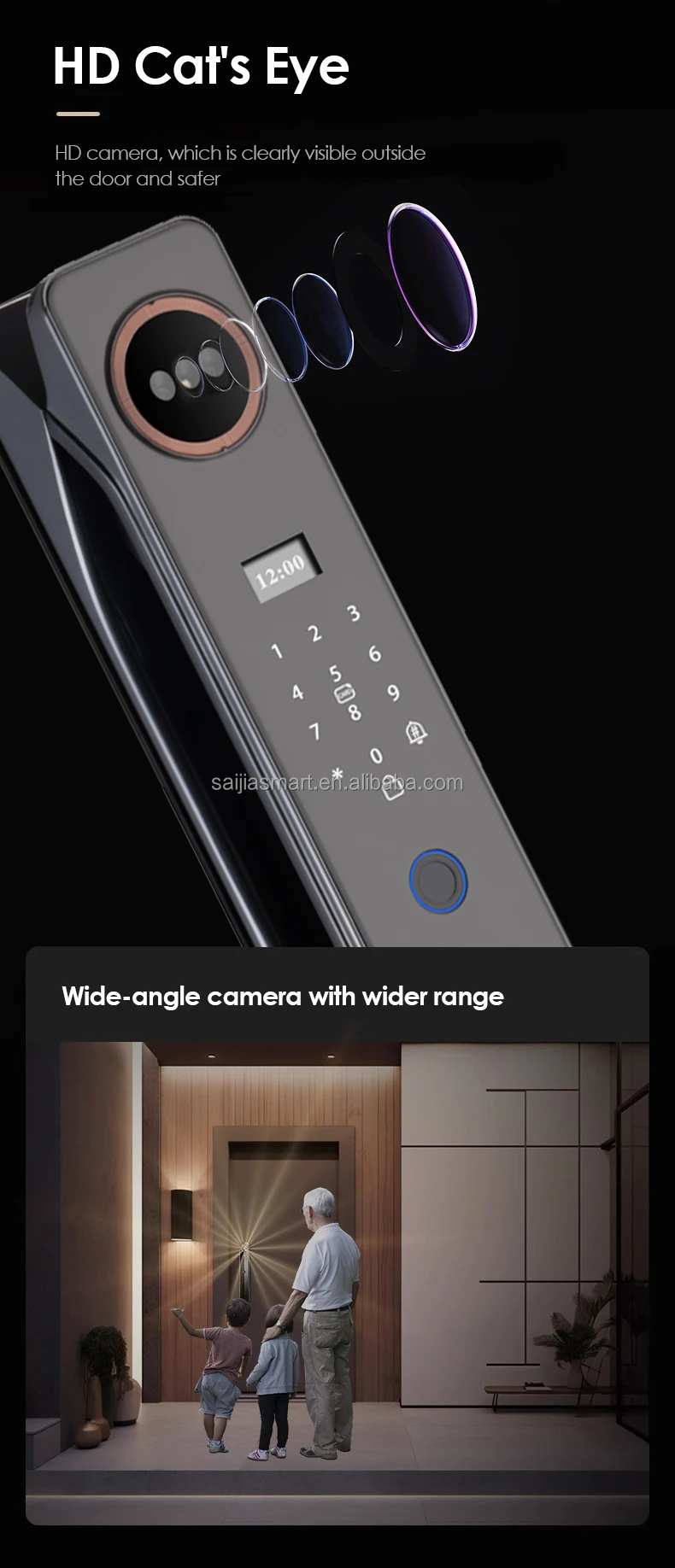 Oem 3d Face Door Lock Smart 2 Cameras Temporary Password Monitoring ...