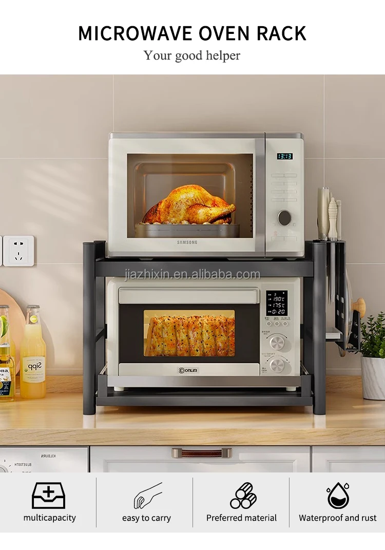 Metal Extendable Microwave Oven Rack Adjustable Shelf 2 Tier Utensils ...