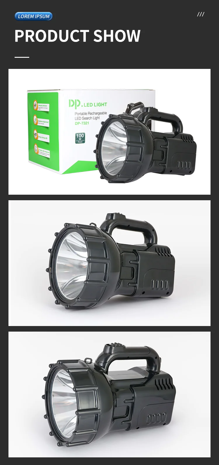 100w Hand Held Led Search Light 1000m Long Range Portable Led Rechargeable Searchlights - Buy ...