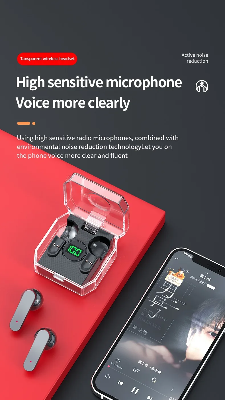 Original K30 Tws Mini True Wireless Stereo Headphones Transparent Led ...