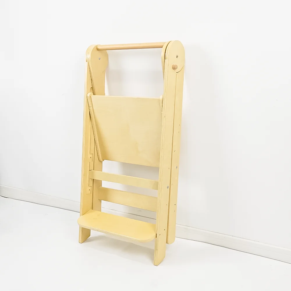 Wooden Fold Kitchen Stool Helper For Kids Toddler Adjustable Foldable ...