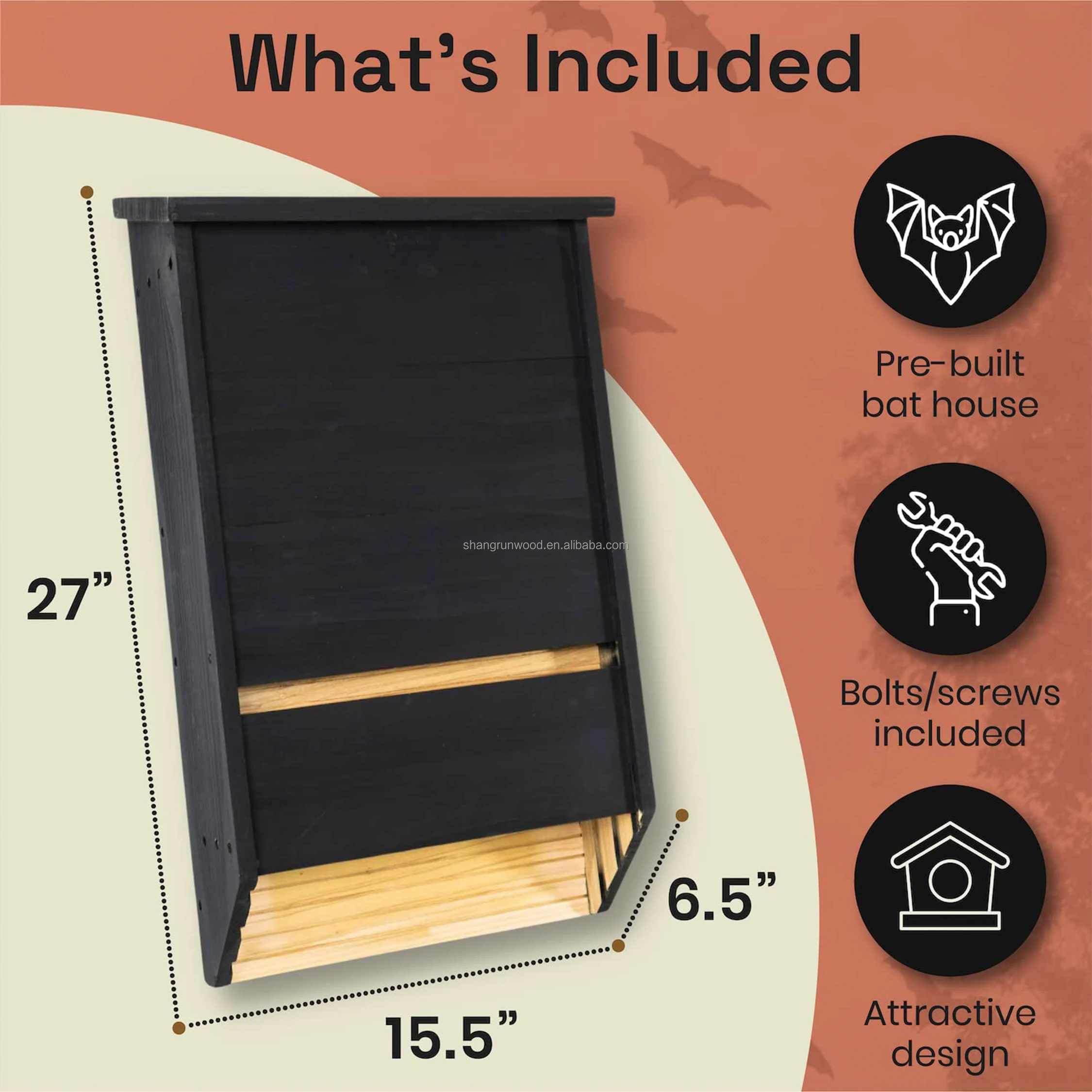 Outdoors Large Triple Chamber Paint Finished Bat Shelter Bat Box Big ...