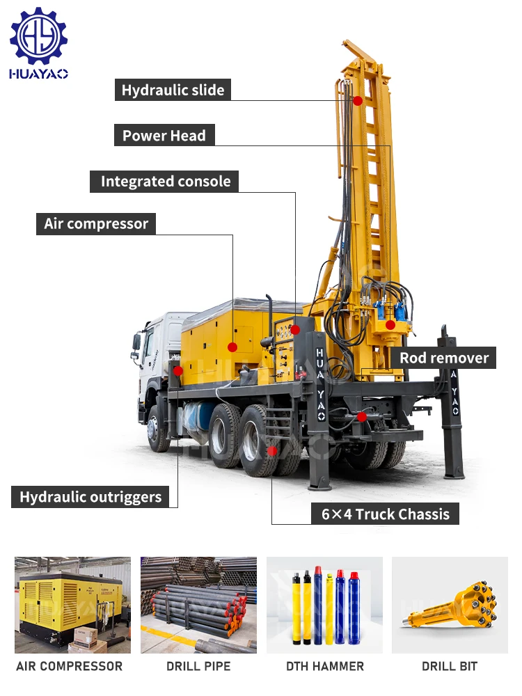 Truck Mounted Water Bore Well Drilling Machine with Air Compressor