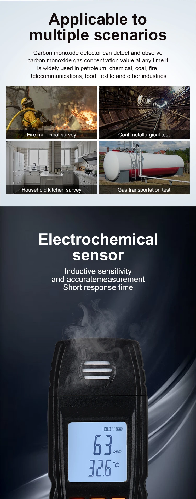 GM8805 Handheld Gas Analyzer Combustible Carbon Monoxide Meter Portable Co Gas Leak Detector Gas ...