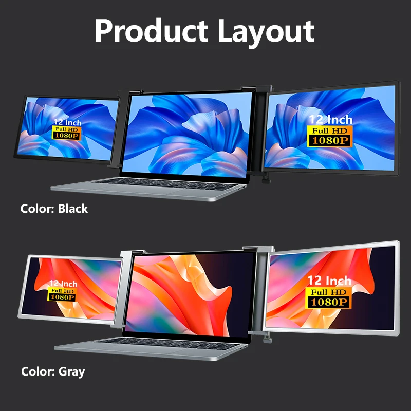 Hot Triple Screen Monitor For Laptop All In One Computer 12 Inch ...