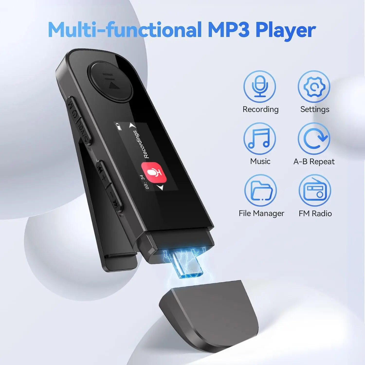 A5 Lossless Sound BT 5.3 USB Drive MP3 Player with Clip