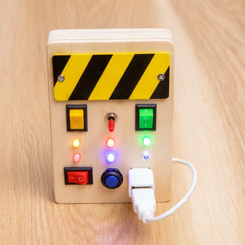 Kids Sensory Activity Light Up Button Busy Board Pluggable Wires ...