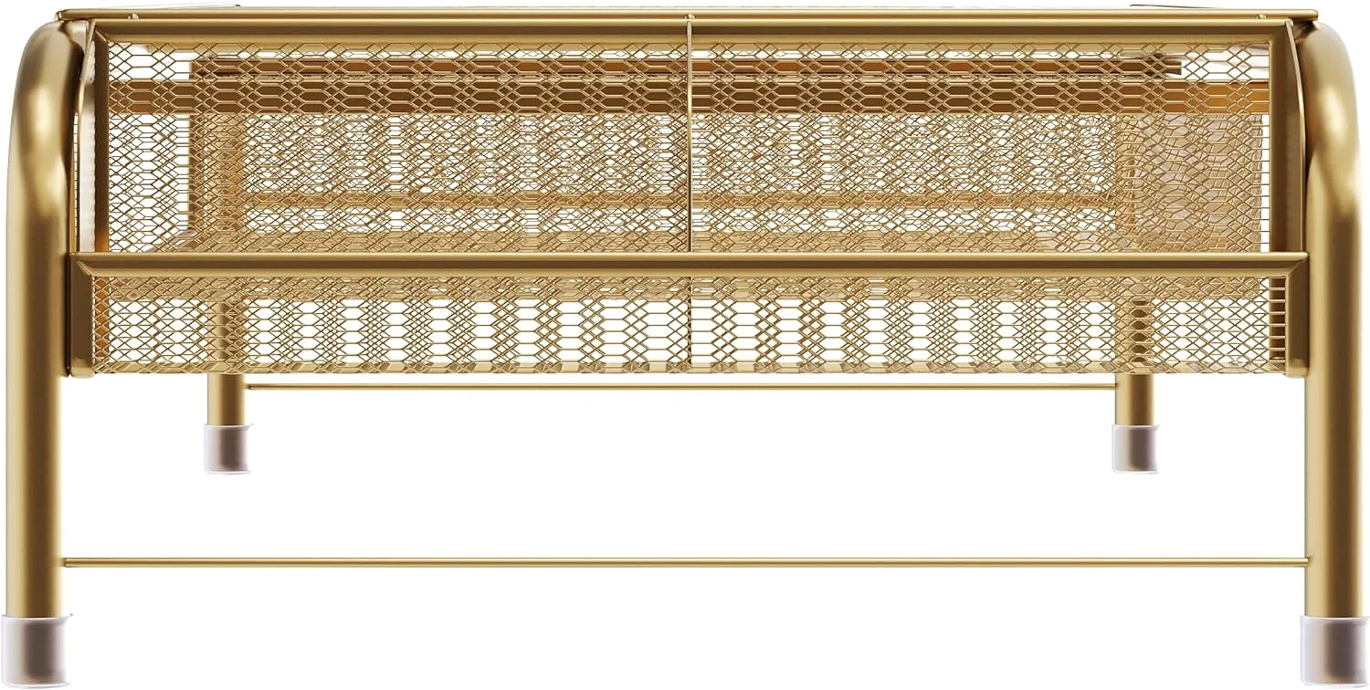 Office Desk Organizer Accessories Gold Mesh Metal Desktop Monitor Stand ...