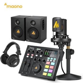 Maono Podcast Equipment Bundle Podcast Mixer Condenser Microphone Dj Headphone Monitor Speaker ...