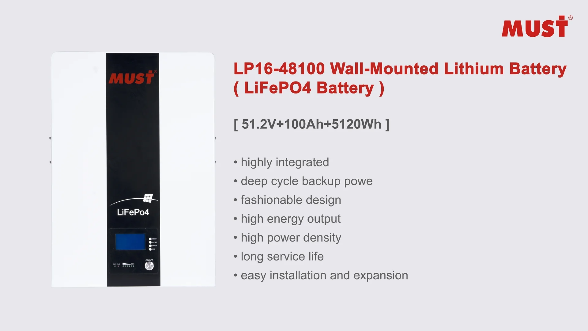 Must 5kw 10kw Lithium Battery 24v 48v Solar Energy 200ah Power Wall ...