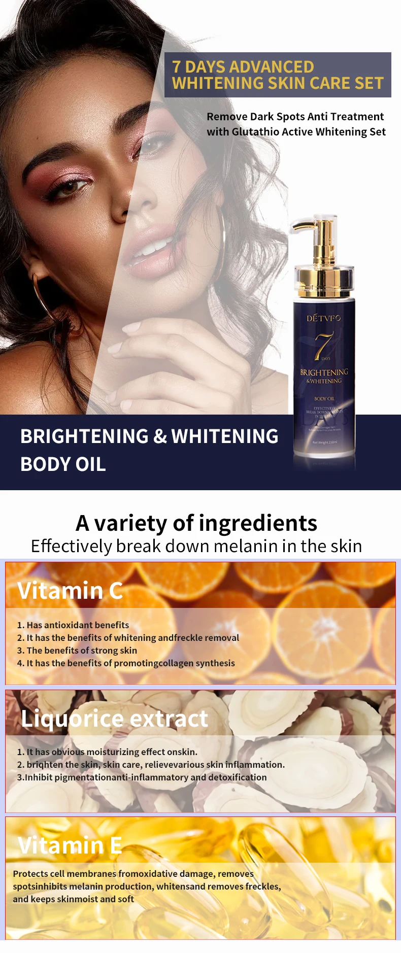7 Days Whitening Skin Care Set Double-glutathione Vitamin C Serum Dark ...