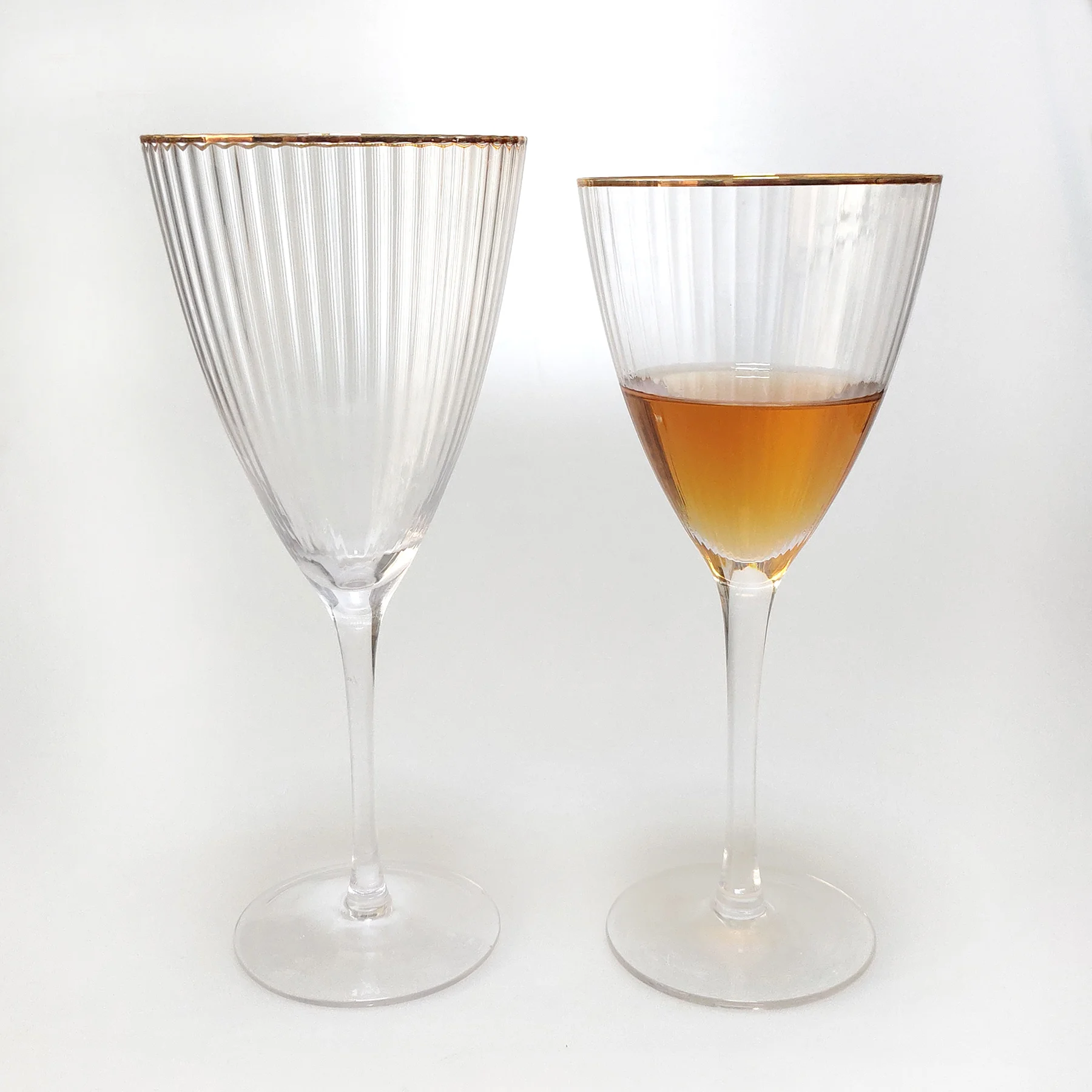 Vertical Stripes Ribbed Saucer Goblets with Gold Rim Fancy Coupe ...