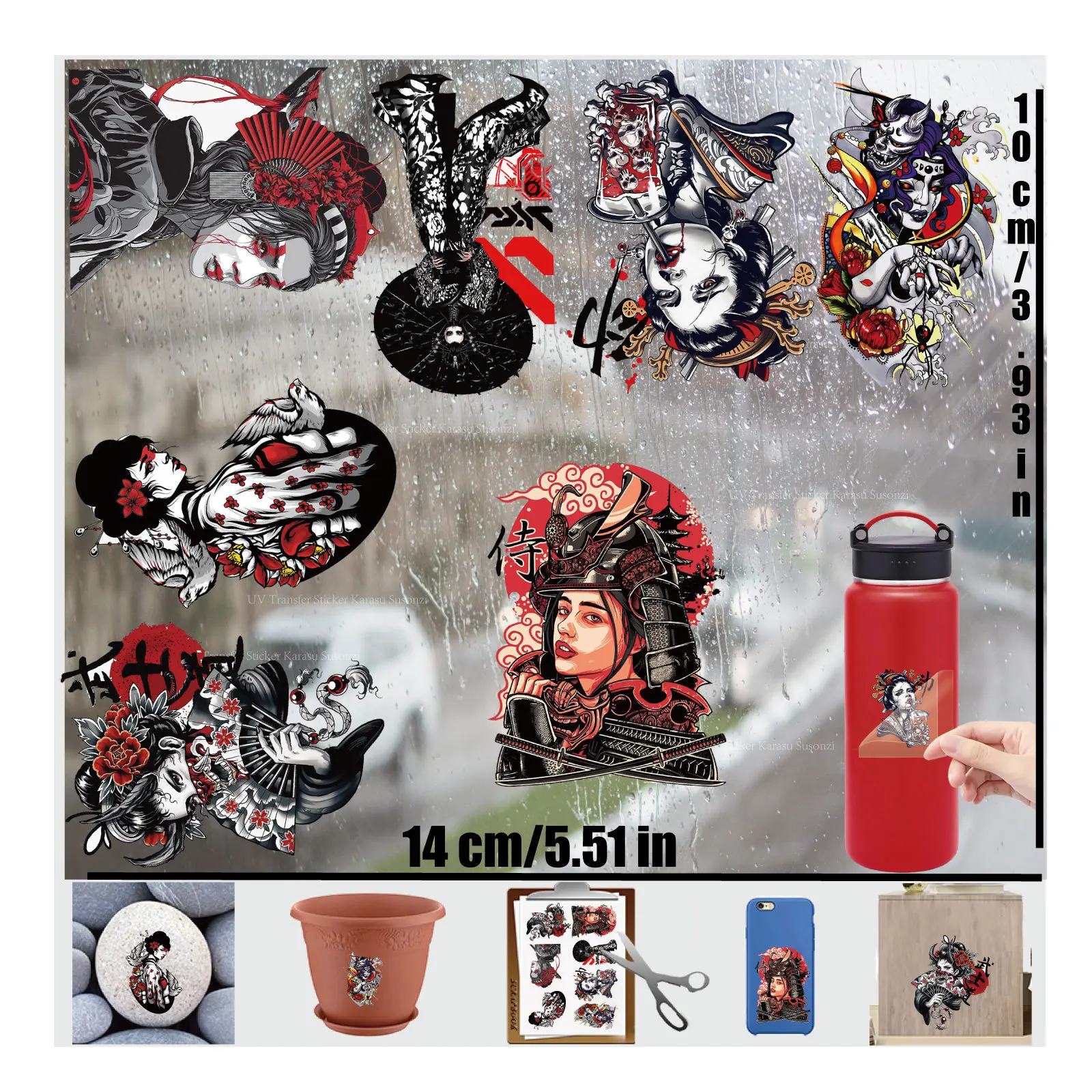 Japanese Kabuki Samurai 3D UV Transfer Transparent Anime Girls Gothic ...