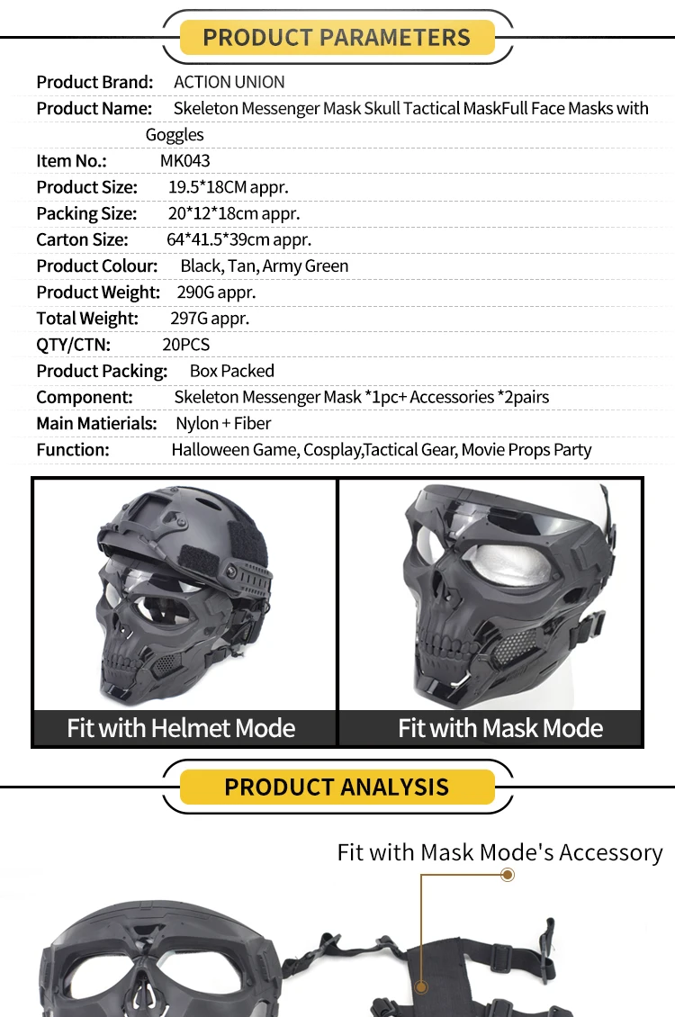 ActionUnion Skeleton Ghost Mask Messenger Full Face Tactical Protective ...