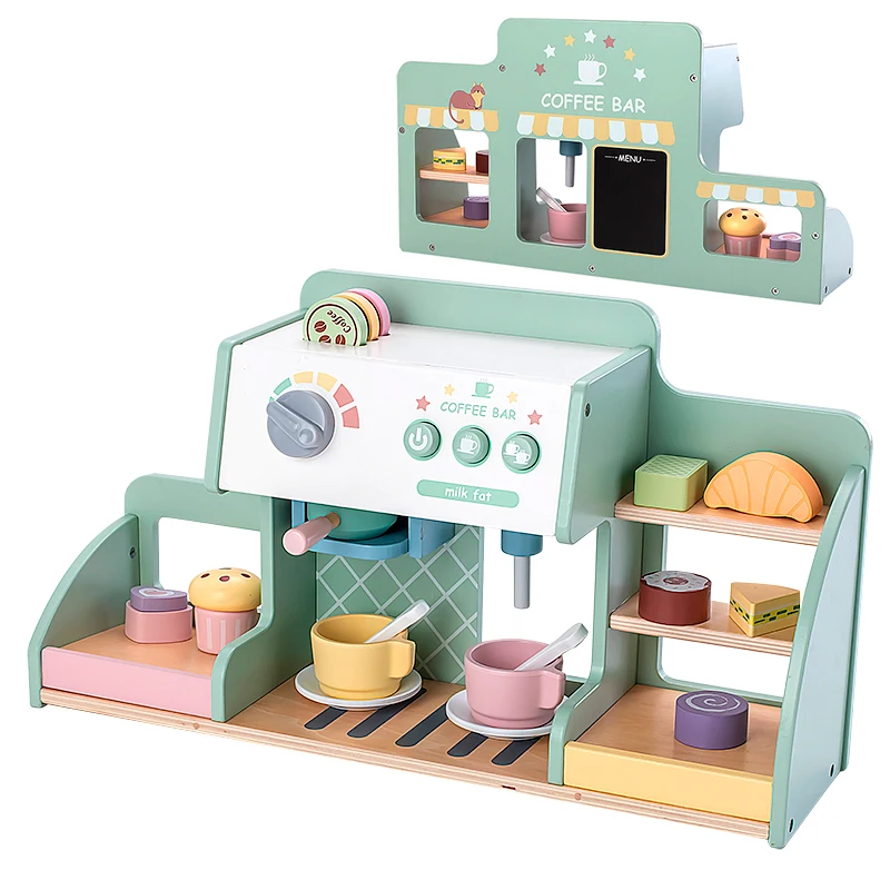 New PHOOHI wooden coffee shop toy children's coffee machine toy set ...