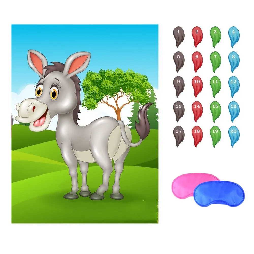 Pin The Tail On The Donkey Party Game With 24 Pcs Tails For Kids ...