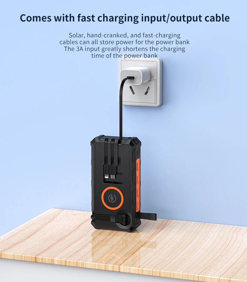 Portable 20000mAh Solar Hand Crank Power Bank with Wireless Charging ...