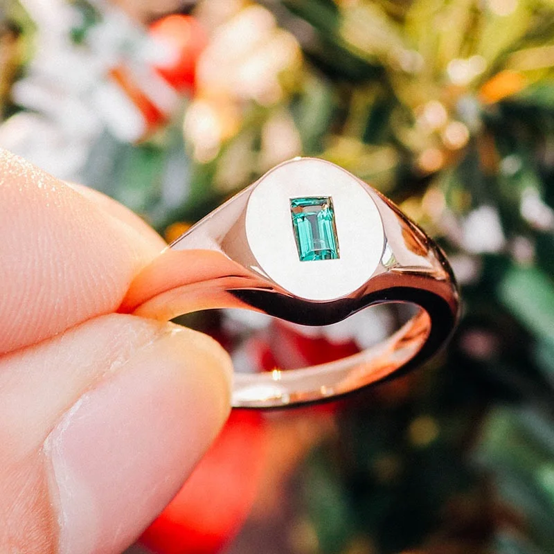 High-quality men's true 18k gold ring Nurture gemstone emerald k gold ...