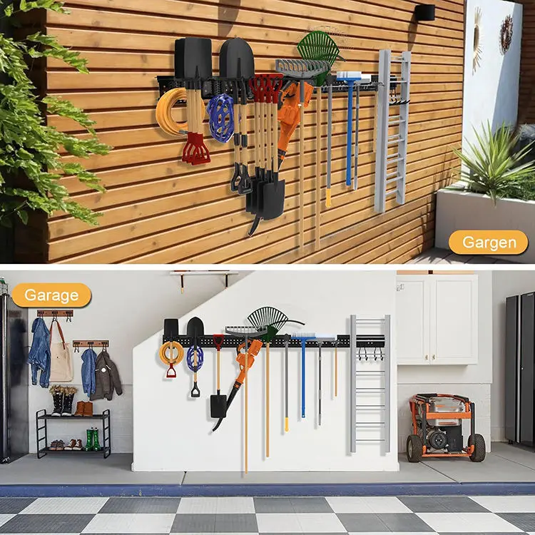 JH-Mech Garden Tools Storage Organizer with 3 Rails and 10 Hooks ...