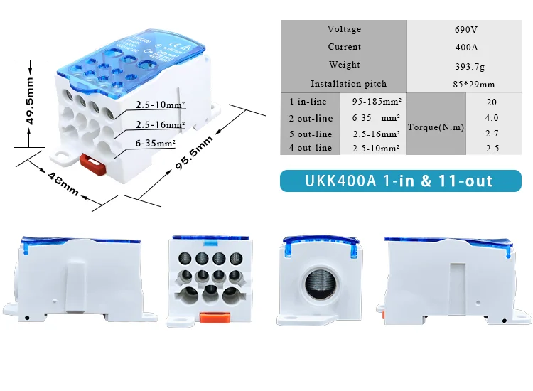 Unipolar Single Phase Wire Connectors Power Electrical Connection Distribution Din Rail Junction ...