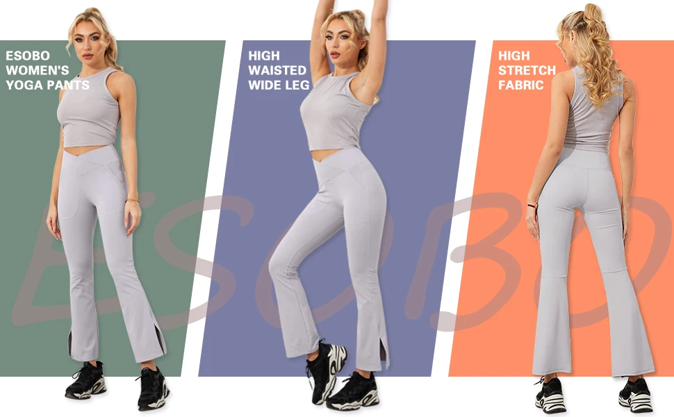 Yoga Pants Work Pants Crossover Split Hem Full Length Flare Leggings With Pocket - Buy Basically ...