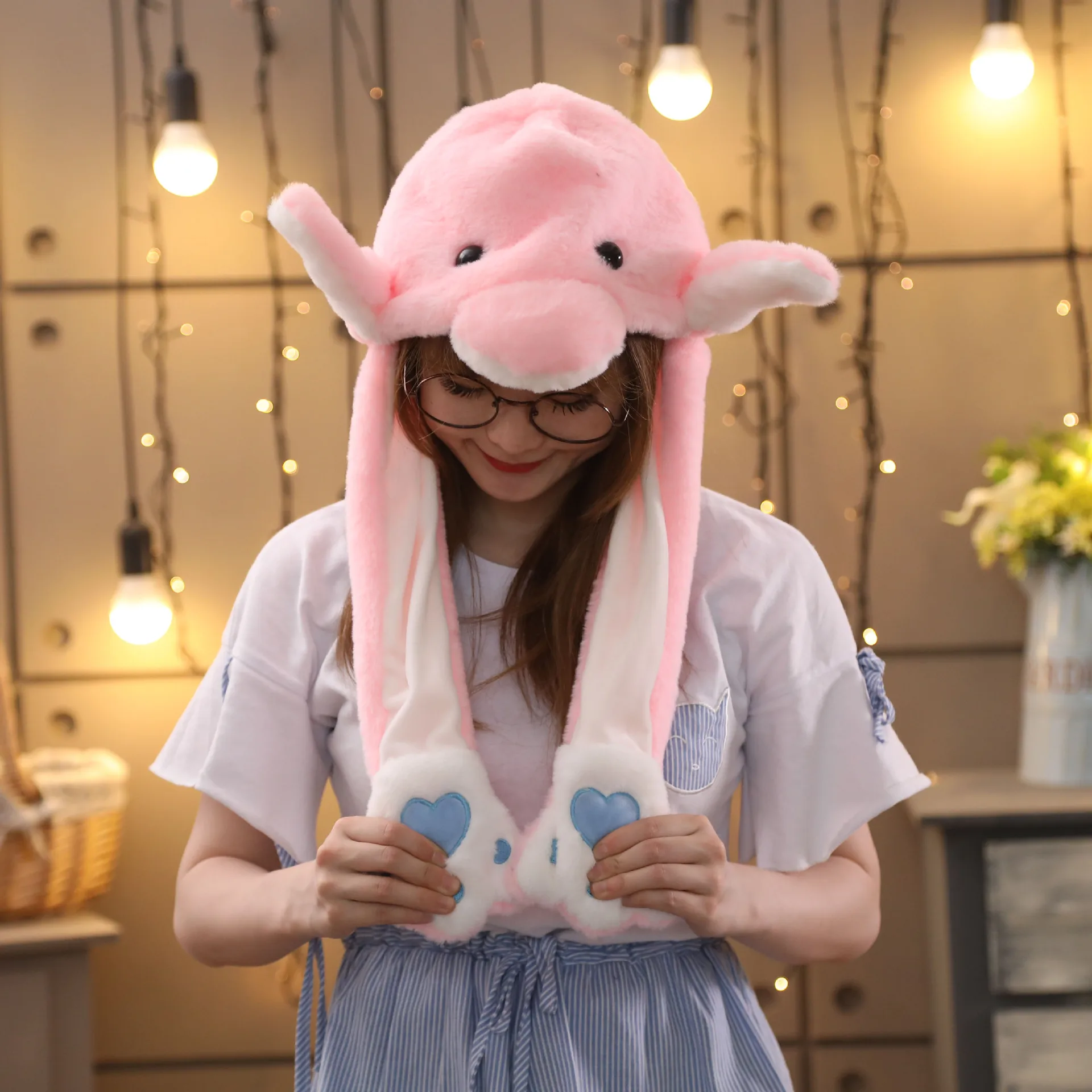 Winter Bunny Rabbit Beanie Hat With Moving Ears & Customizable Oem