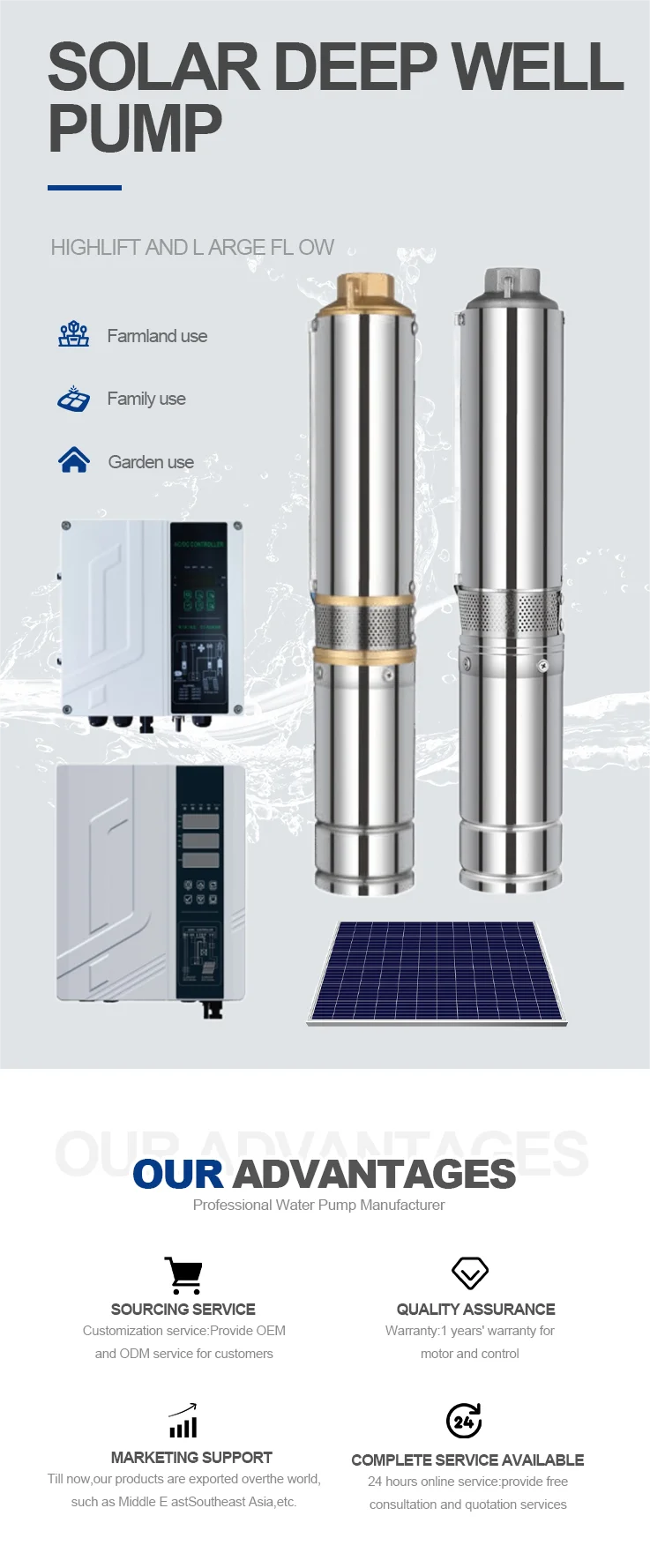 High Quality Submersible Borehole Hybrid Solar Water Pump System For ...