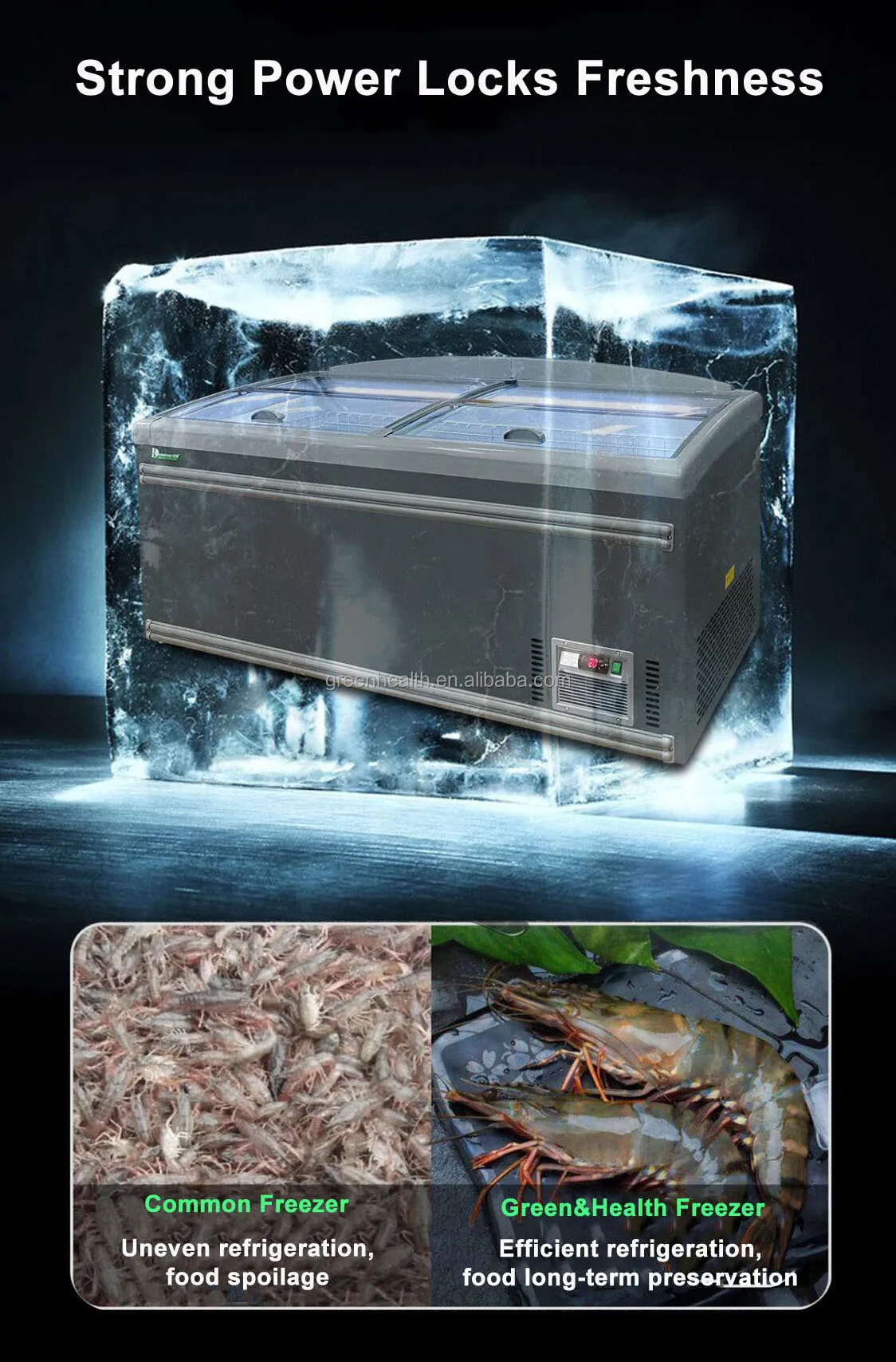 Sliding Glass Door Commercial Seafood Island Freezer Showcase For ...