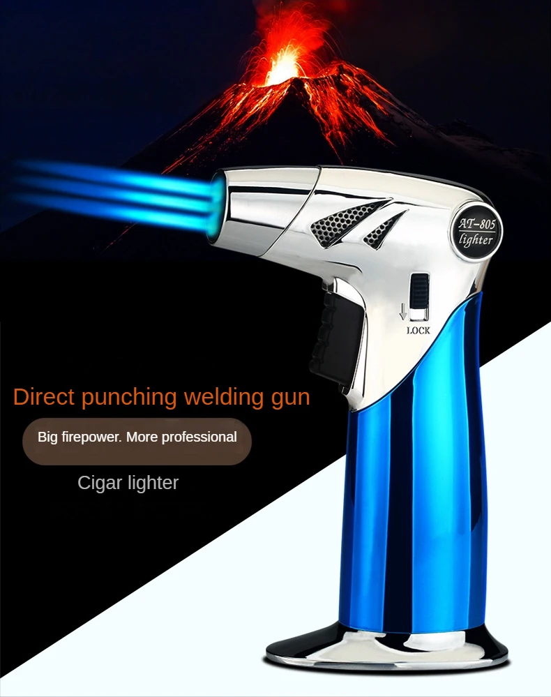 New Spray Gun Lighter Metal Gram Inflatable Direct Impact Blue Flame ...