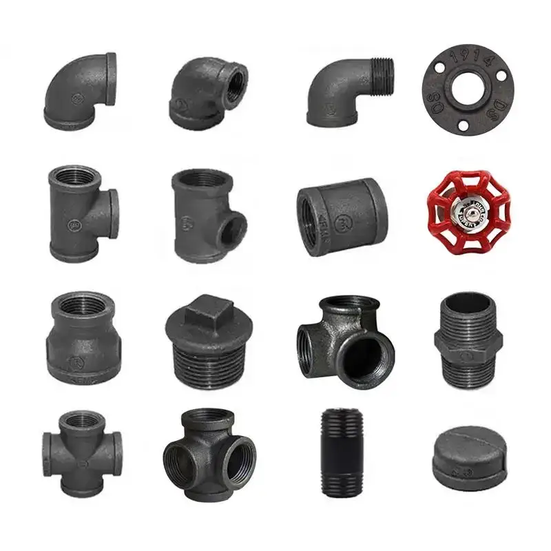 1/2 Inch Black Malleable Iron Cast Pipe Fitting Flange Tees Elbow for ...