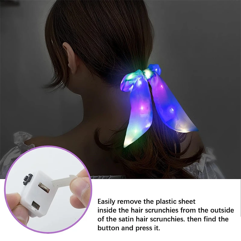 Women LED Luminous Flash Velvet Scrunchies Elastic Rubber Bands Solid ...