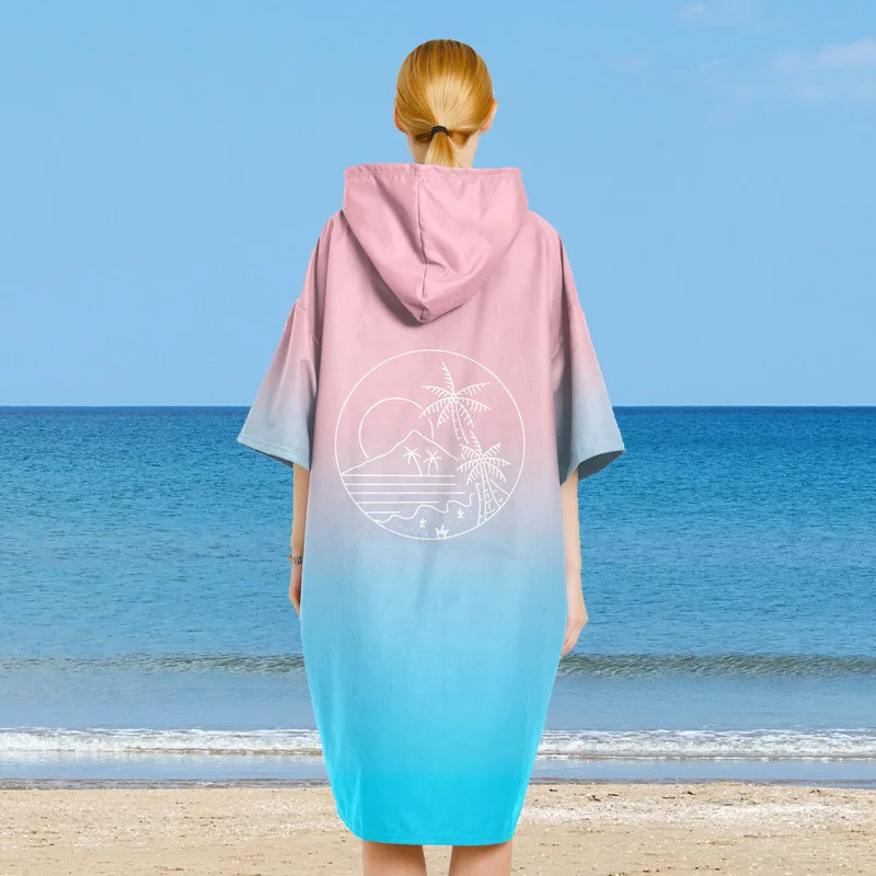 Adult Quick Dry Beach Changing Robe Hooded Beach Towel Suede Microfiber ...