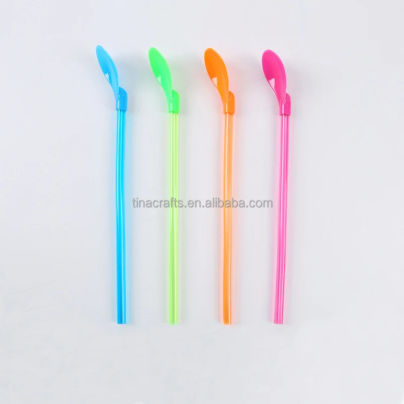 Eco Friendly Reusable Plastic Drinking Spoon Straw, Custom Straw Ice ...