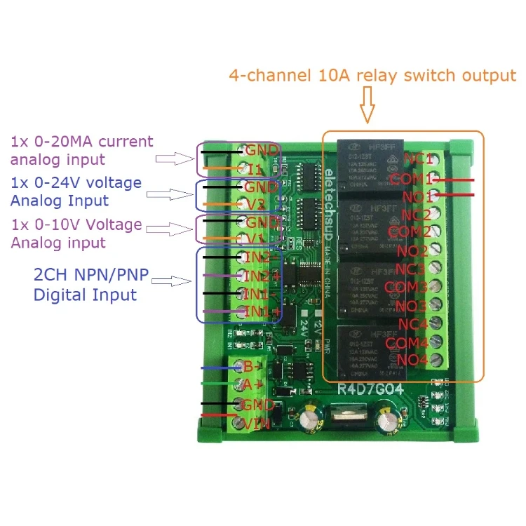 4DO 2DI 3AI RS485 Modbus RTU Multifunction Relay Module PLC IO ...