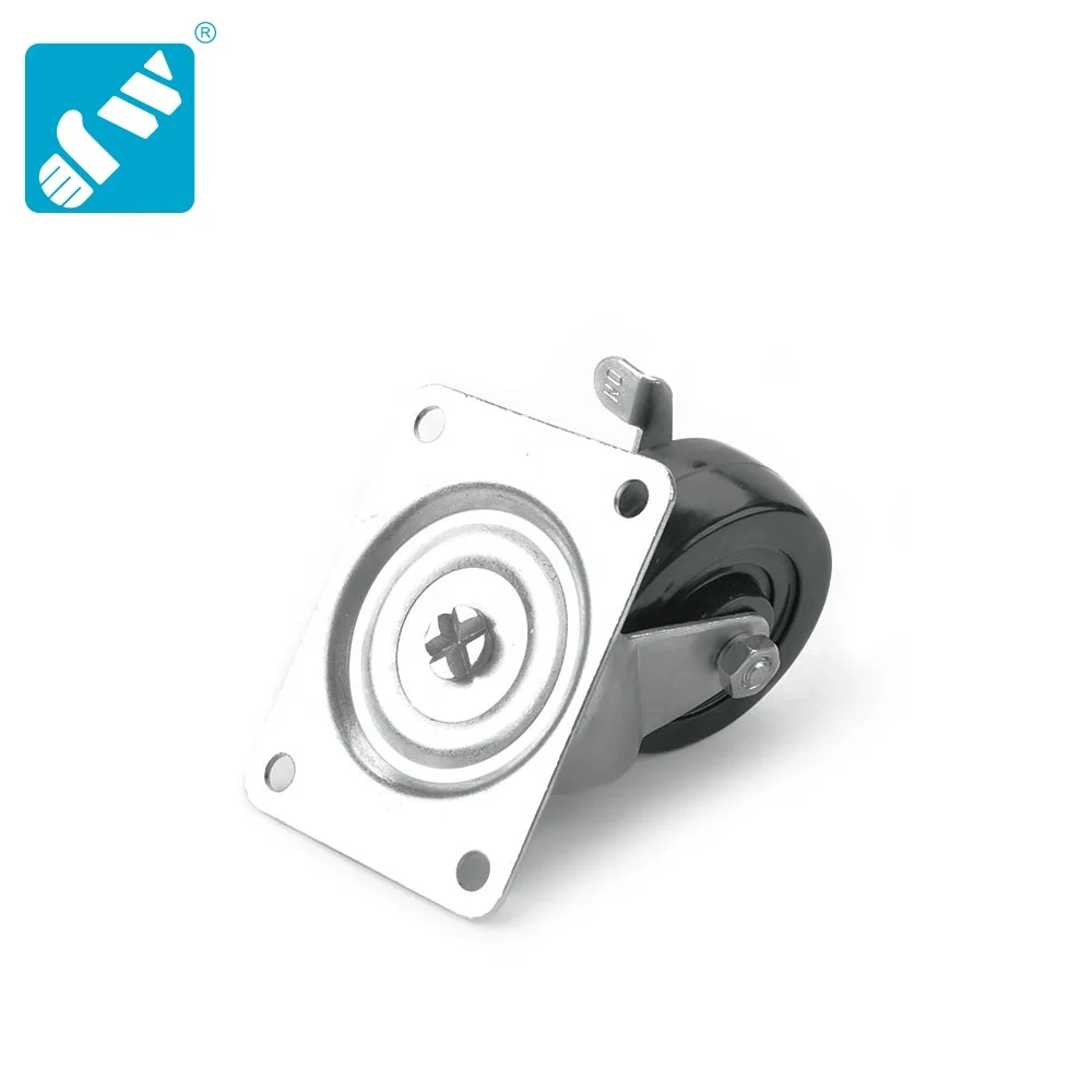 33mm Tread Width Black Rubber Furniture Wheel 3 Inch Swivel Plate Total ...