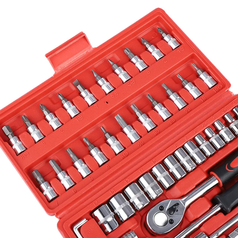 46pcs 1/4" Socket Set Ratchet Wrench Tool Kit Auto Repair Hand Tool Set ...