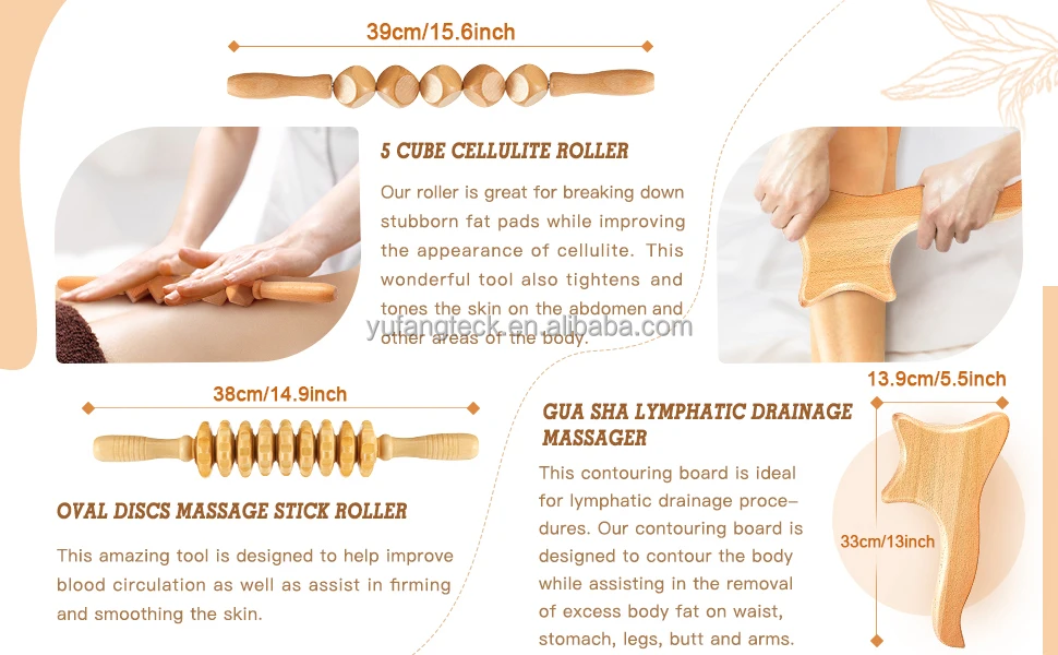 Fascia Massage Tools Cellulite - 5pcs Wood Therapy Massager
