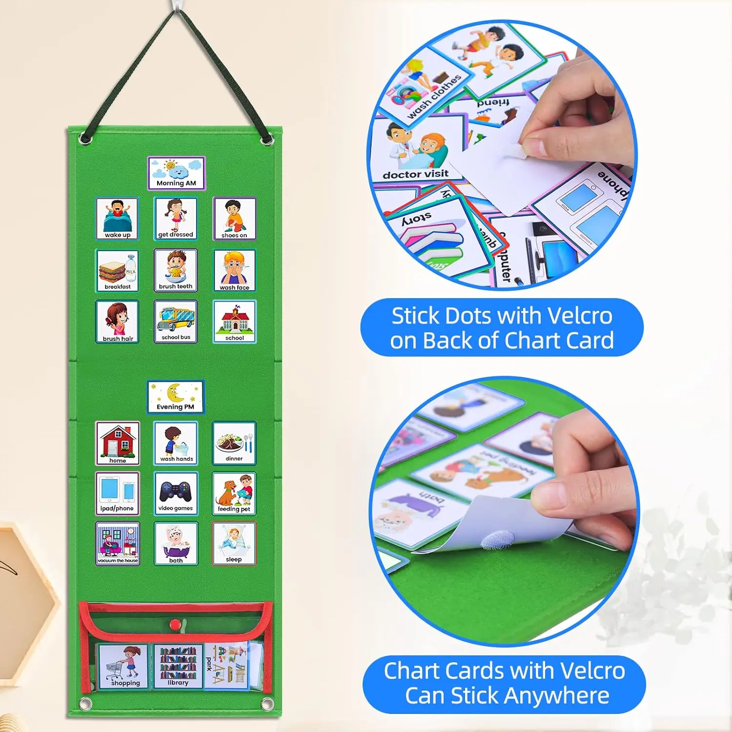 Fabric Visual Schedule & Chore Routine Chart for Kids Daily Home School ...