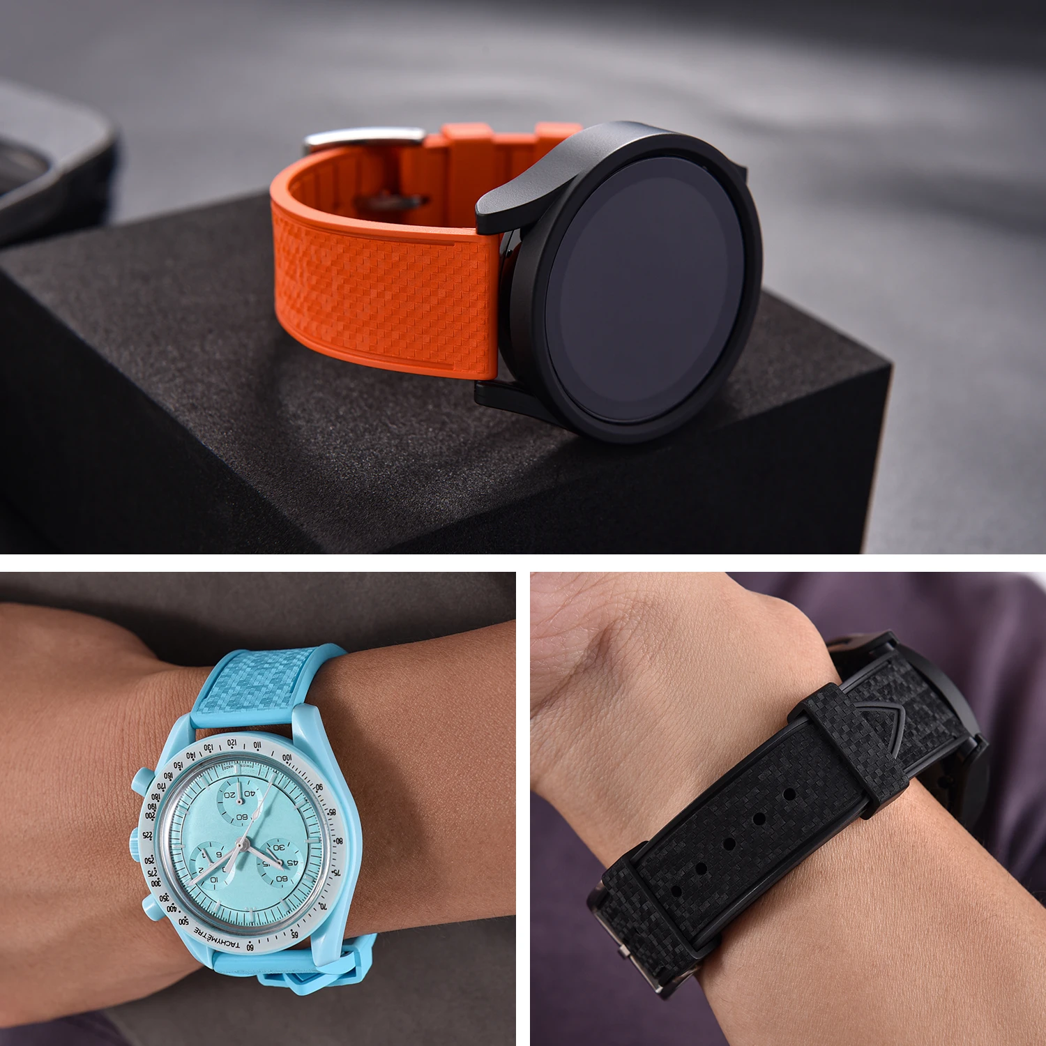 Juelong Mosaic Texture FKM Rubber Watch Strap - Durable & Stylish