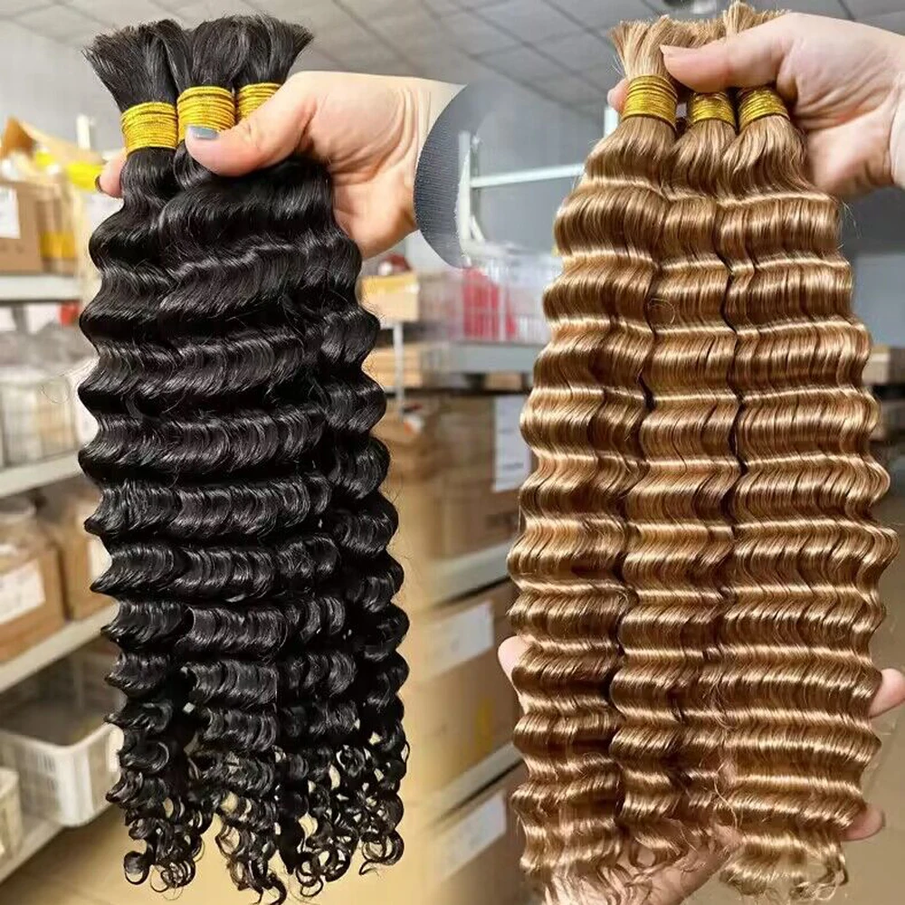 Wet And Wavy Bulk Human Hair For Braiding No Weft Deep Wave Bulk Human ...