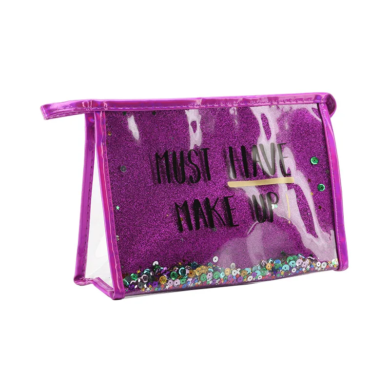 Women Cute Glitter Transparent Travel Pvc Letter Printed clear Makeup ...