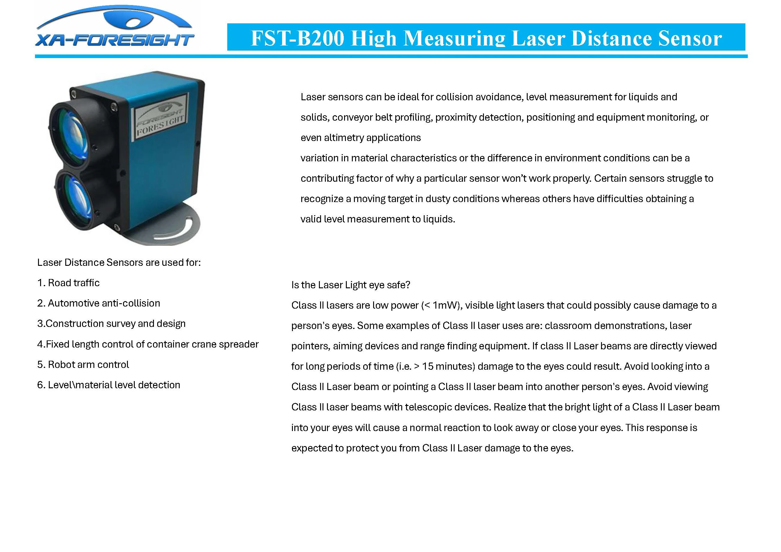 High Frequency Laser Distance Sensor RS232 for Boat Berthing