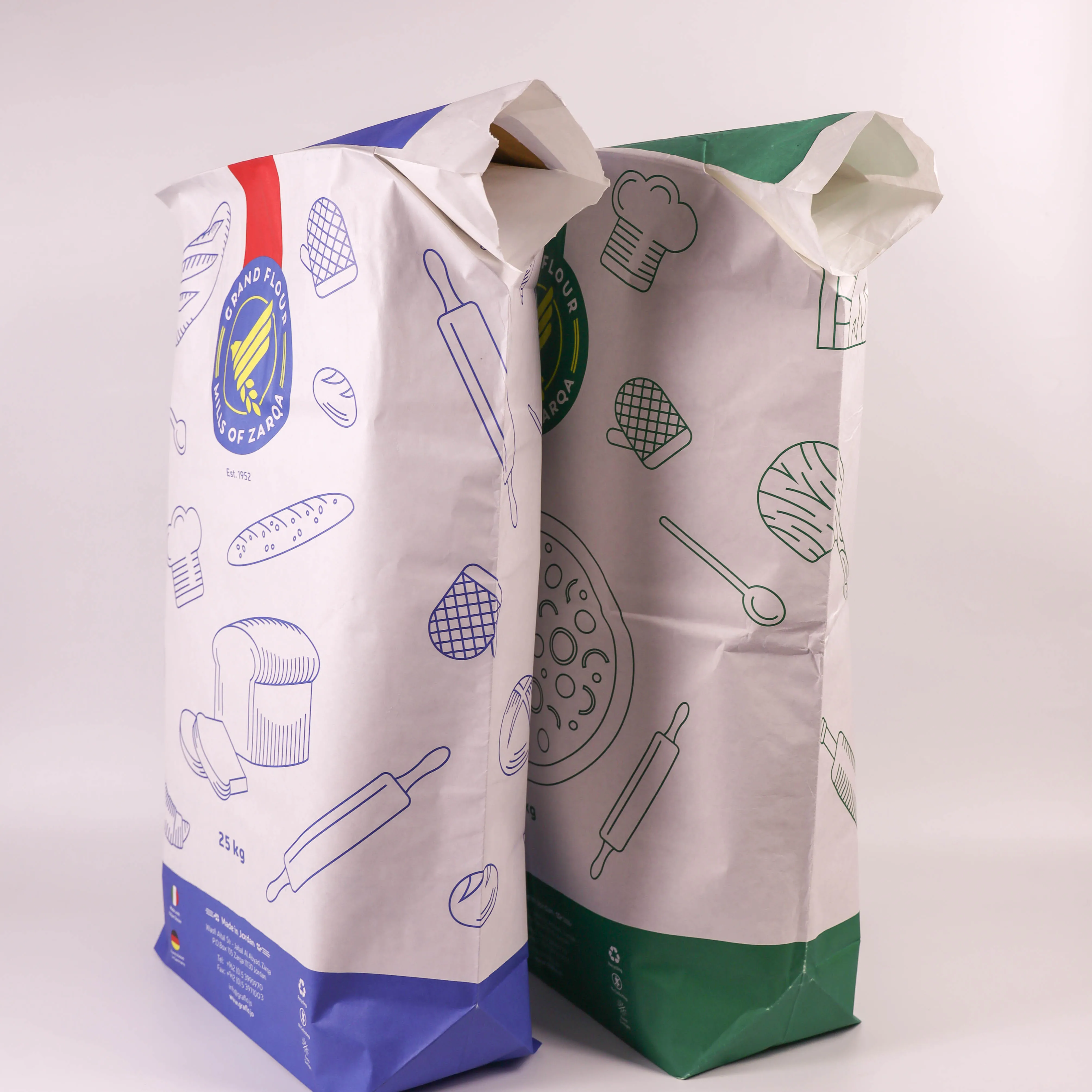 Customized Logo Recyclable Paper Flour Bags - Durable & Eco-friendly