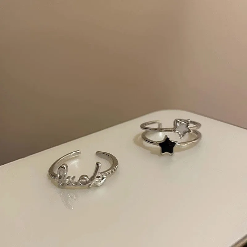 Simple Trendy Letter Luck Rings For Women Girls New Design Zircon Star ...