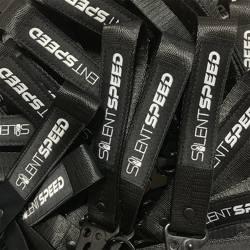 Custom Logo Woven Embroidered Short Keychain Lanyard