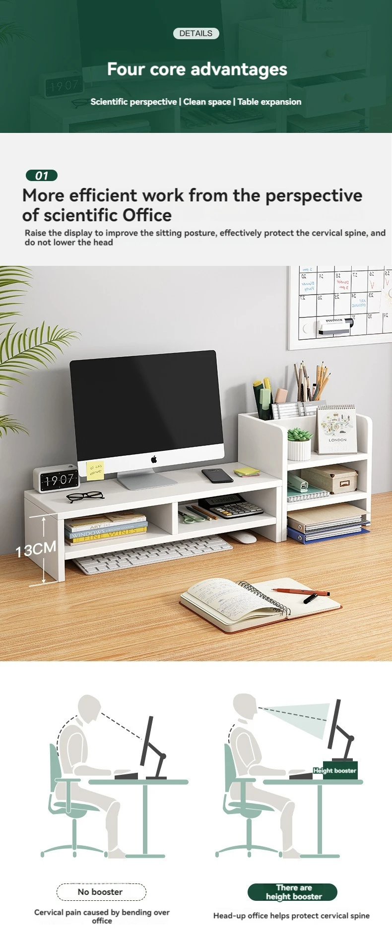 Wooden Computer Stand Desk Organiser with Storage Laptop Stand Desk ...
