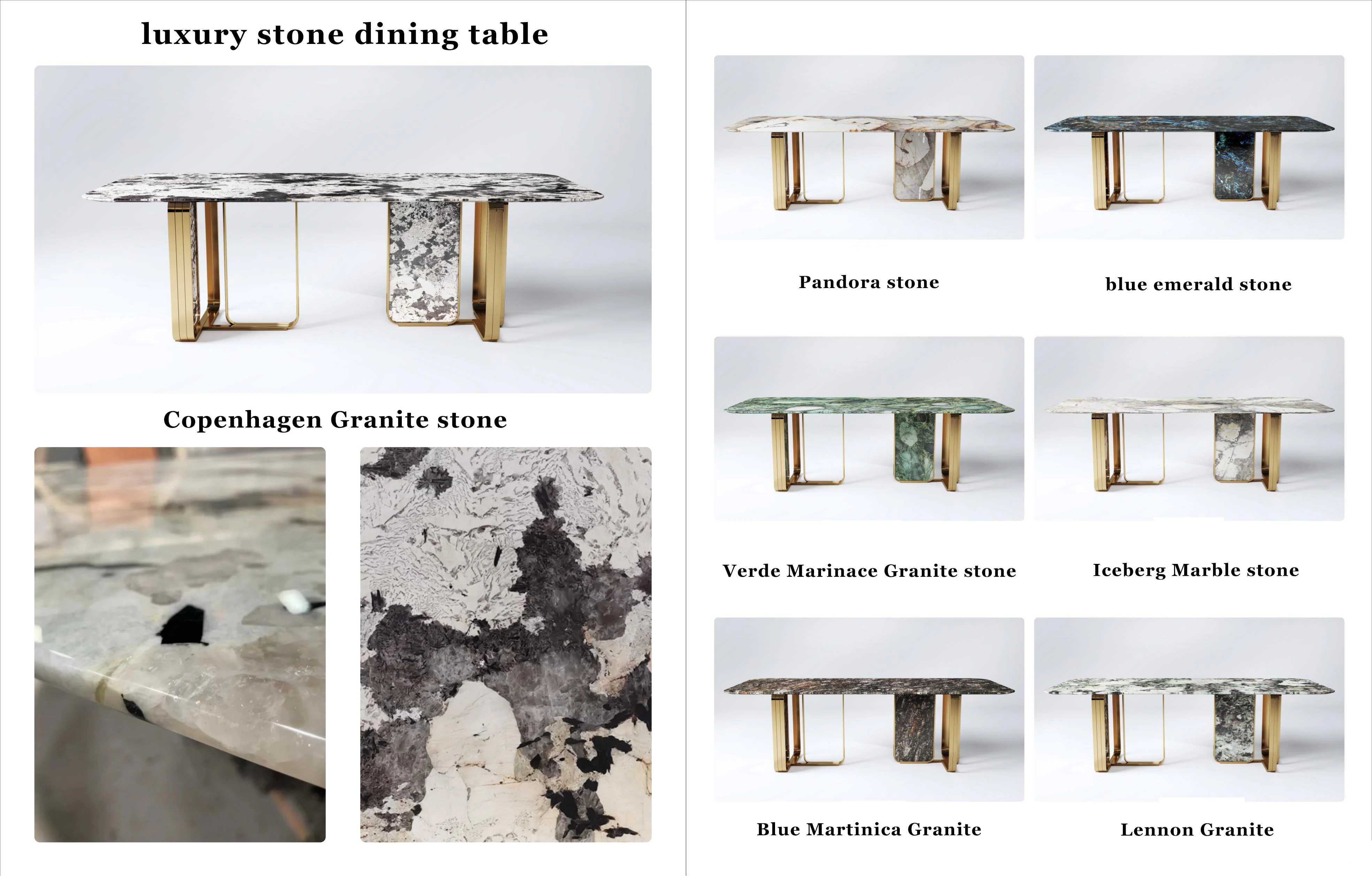 Customized Natural Stone Dining Table With Marble Top Kitchen Table Luxury Blue Emerald Marble ...